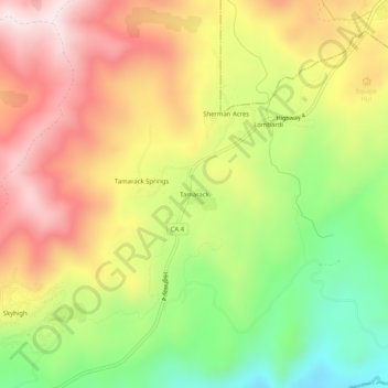 Mapa topográfico Tamarack, altitud, relieve