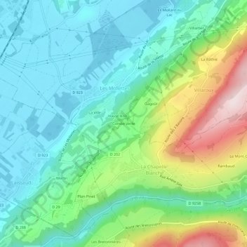 Mapa topográfico Combe Verte, altitud, relieve