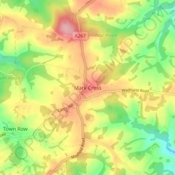 Mapa topográfico Mark Cross, altitud, relieve