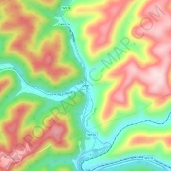 Mapa topográfico Dixie, altitud, relieve
