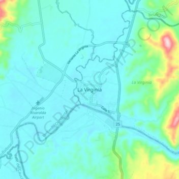 Mapa topográfico La Virginia, altitud, relieve