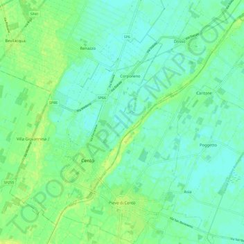 Mapa topográfico Pieve di Cento, altitud, relieve