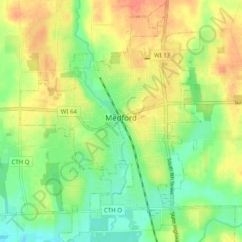 Mapa topográfico Medford, altitud, relieve