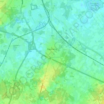 Mapa topográfico Oostkamp, altitud, relieve