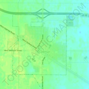 Mapa topográfico Coleman, altitud, relieve