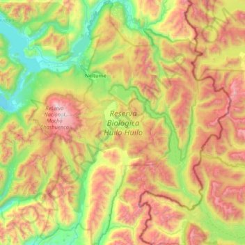 Mapa topográfico Reserva Biológica Huilo Huilo, altitud, relieve
