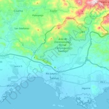 Mapa topográfico Salinas, altitud, relieve