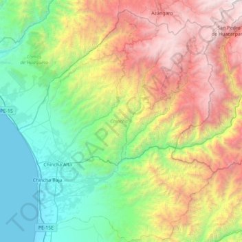 Mapa topográfico Chincha, altitud, relieve