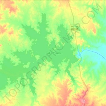 Mapa topográfico Lake Kemp, altitud, relieve