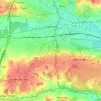 Mapa topográfico Newbury, altitud, relieve