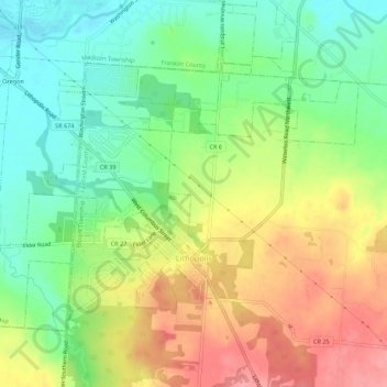 Mapa topográfico Lithopolis, altitud, relieve