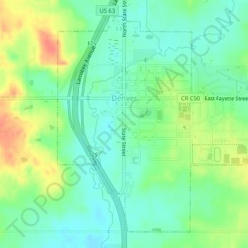 Mapa topográfico Denver, altitud, relieve