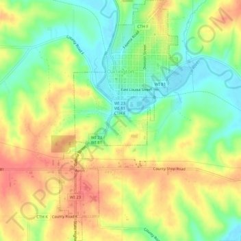 Mapa topográfico Darlington, altitud, relieve