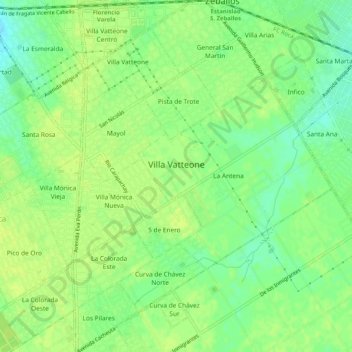 Mapa topográfico Villa Vatteone, altitud, relieve