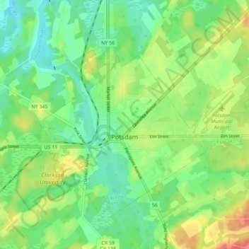 Mapa topográfico Village of Potsdam, altitud, relieve