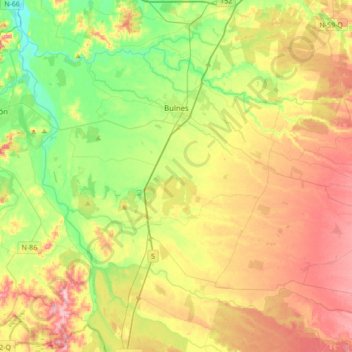 Mapa topográfico Bulnes, altitud, relieve