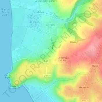 Mapa topográfico Le Rozel, altitud, relieve