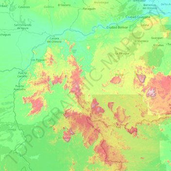 Mapa topográfico Río Orinoco, altitud, relieve