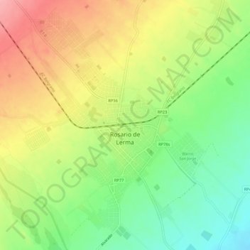 Mapa topográfico Rosario de Lerma, altitud, relieve