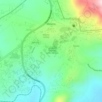 Mapa topográfico Maseno, altitud, relieve