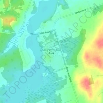Mapa topográfico Emily Provincial Park, altitud, relieve